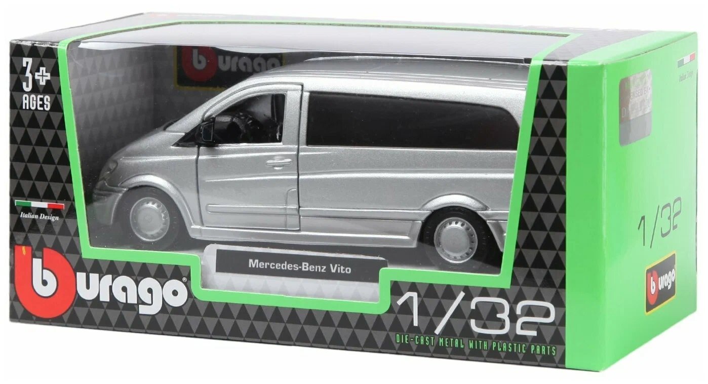 Машинка Bburago "Mercedes-Benz Vito", металл, коллекционная, 1/32, серебристая,(#18-43000)