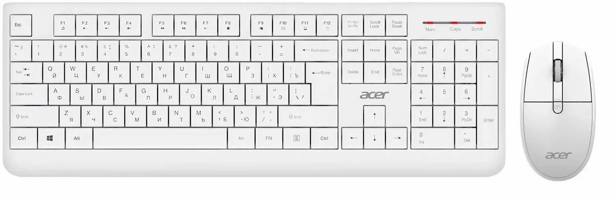 Комплект клавиатура и мышь Acer Клавиатура + мышь OCC401 клав: белый мышь: белый USB беспроводная (ZL. ACCCC.017)