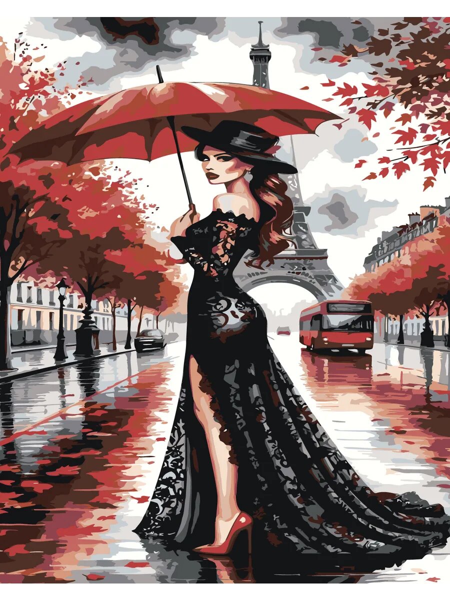 Картина по номерам Парижанка Девушка под Зонтом Париж