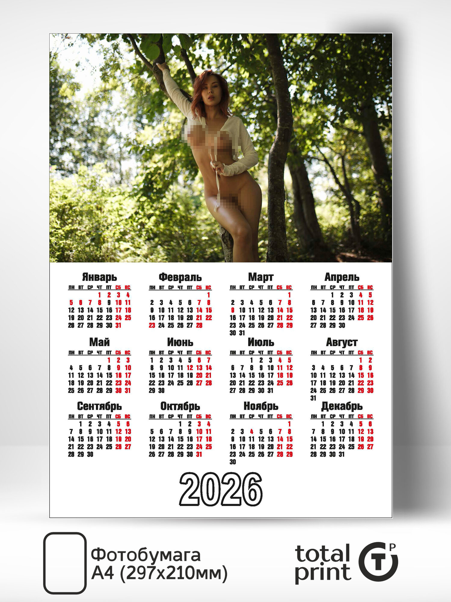 Постер на стену для интерьера, Эротический календарь 2026 год, эротика девушки, 18+, А4(297х210мм), TotalPrint