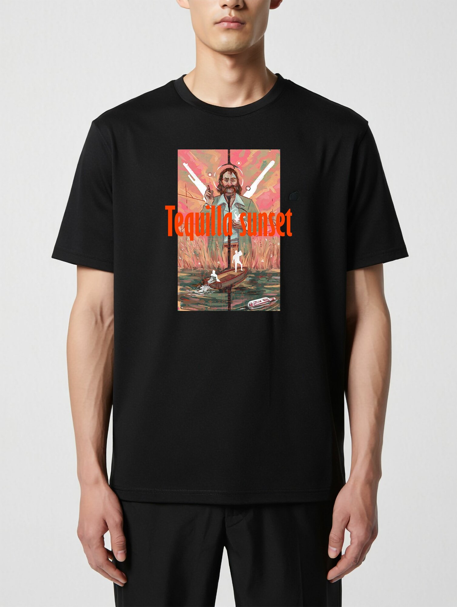 Футболка с принтом Tequila sunset, Гаррье Гарри Дюбуа, Диско Элизиум, Диско Аддикт, DISCO ADDICT, DISCO ELYSIUM