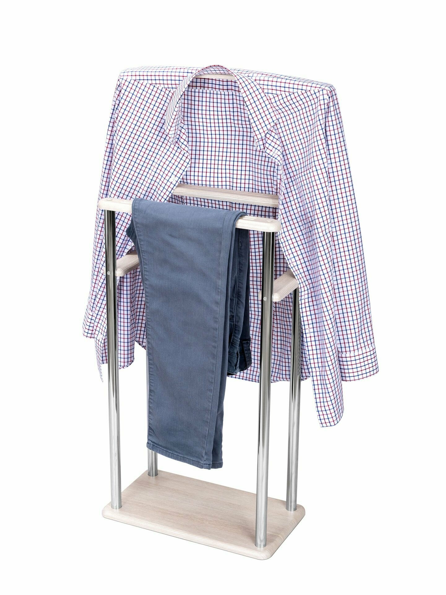 Вешалка напольная для одежды, стойка на подставке двойная , дуб беленный