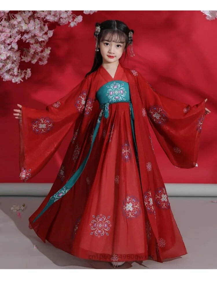 Детское традиционное китайское платье Ханьфу 110, Red dress red coat