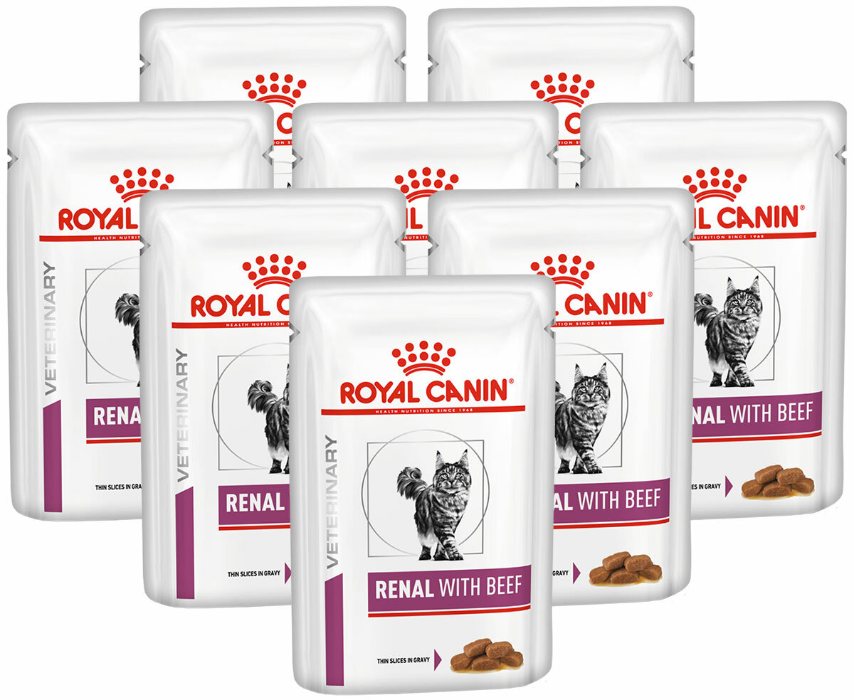 Корм влажный Royal Canin Renal для взрослых кошек при хронической почечной недостаточности, говядина, 85 г х 8 шт