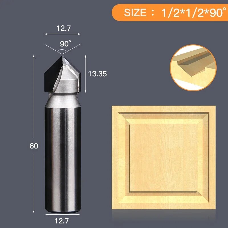 Vsharp PCD V Bit 90 120 150 градусов Алмазная V-образная фреза 1/2 12 мм хвостовик Деревообрабатывающий резак для дерева МДФ Plyoood Craving 12.7x12.7x90Deg.