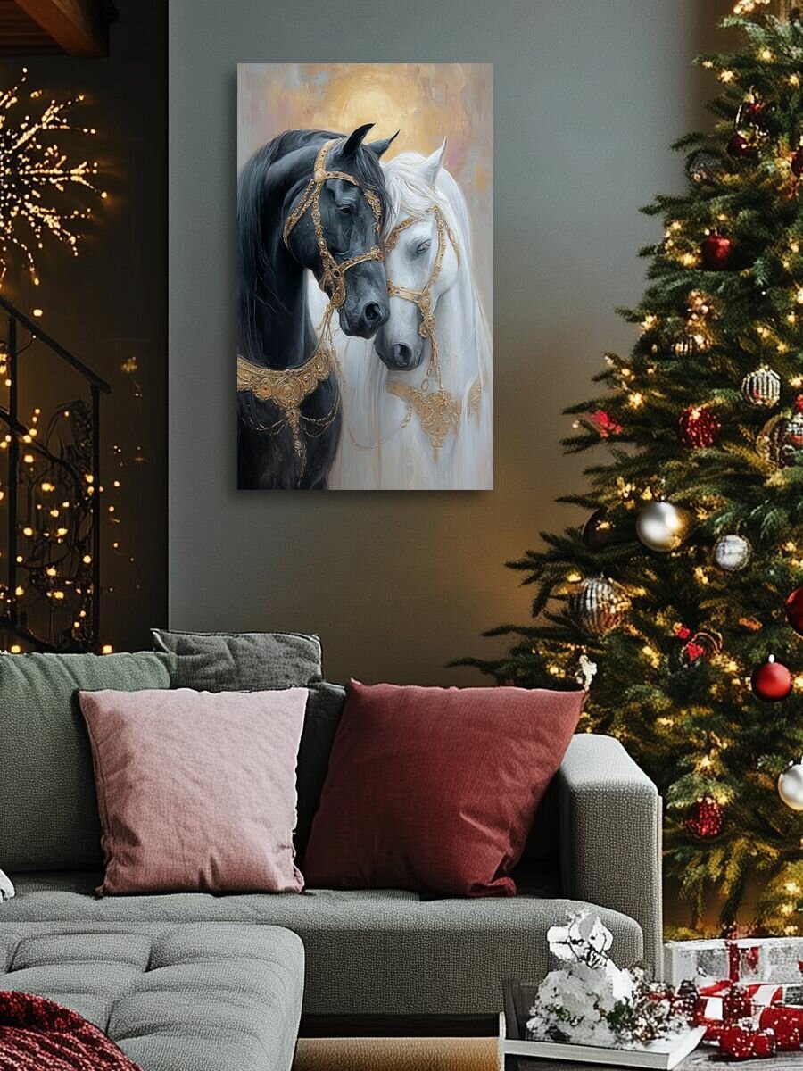 Картина на холсте LOFTime 60х100 Пара лошадей чер бел 2 КБ-1873-60100