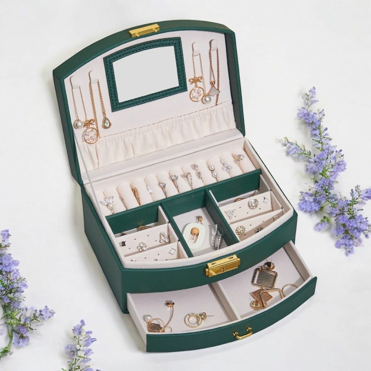 Шкатулка для хранения украшений Берта, темно-зеленый цвет органайзер для украшений