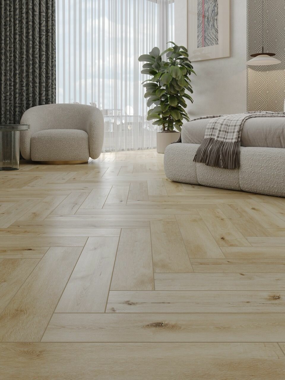 Виниловая плитка SPC CronaFloor Herringbone Дуб Ренн H014 (в уп. 16 шт./1.31 м2)