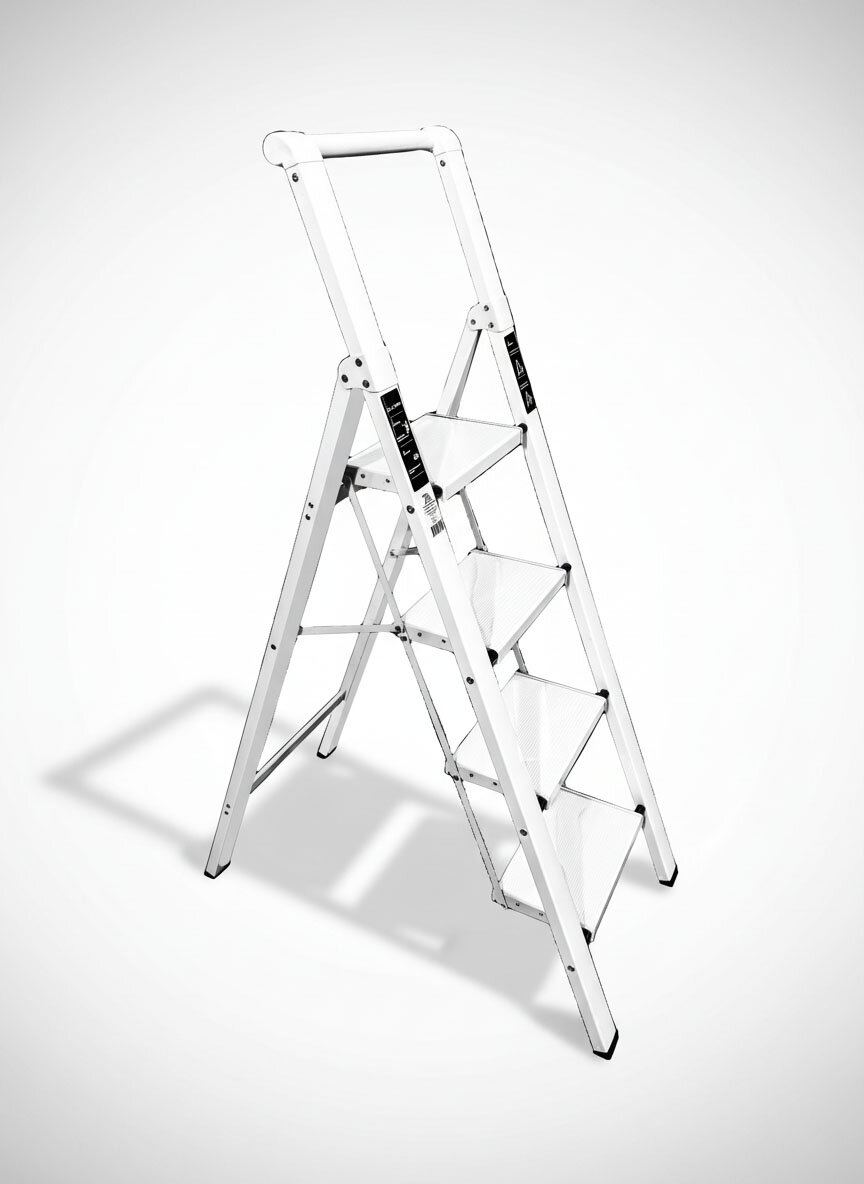 Стремянка Алюминиевая Calipso 4 Широкие Ступени Белая, Рабочая Высота 2.95 М, Нагрузка 150 Кг.