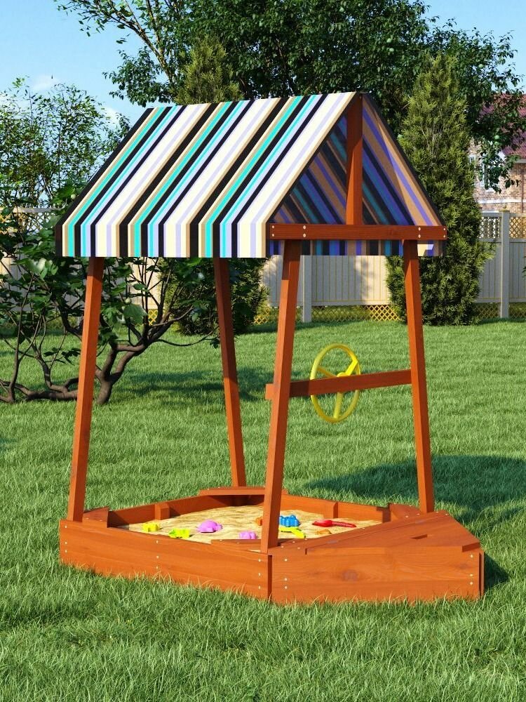 Песочница детская на улицу с крышей. Площадка детская на улицу деревянная - Песочный дворик Савушка-5.