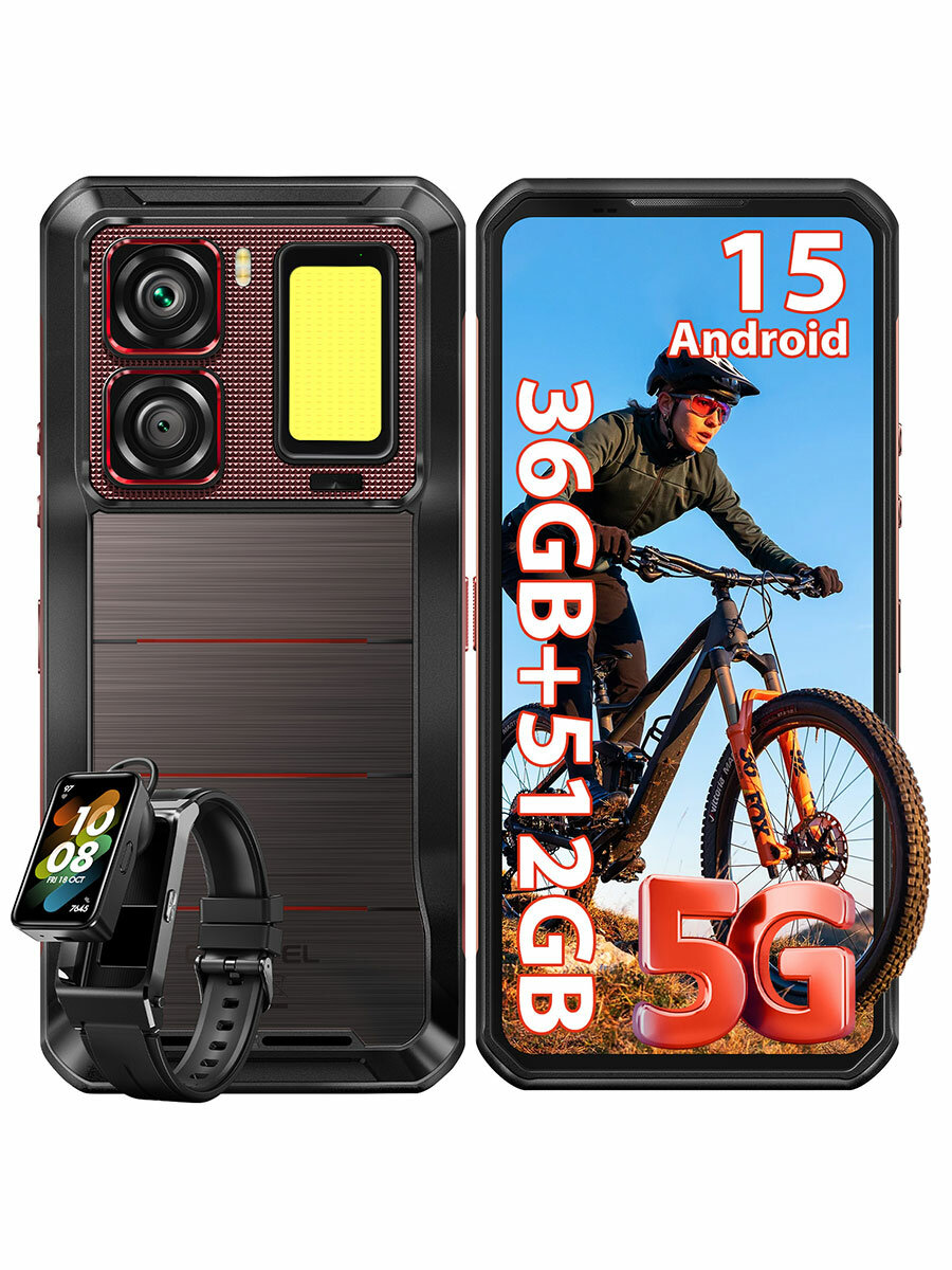 Oukitel Смартфон WP300 36ГБ(12+24)ГБ+512ГБ 32MP+108MP +2MP Система Android 15 С NFC 512 ГБ, красный