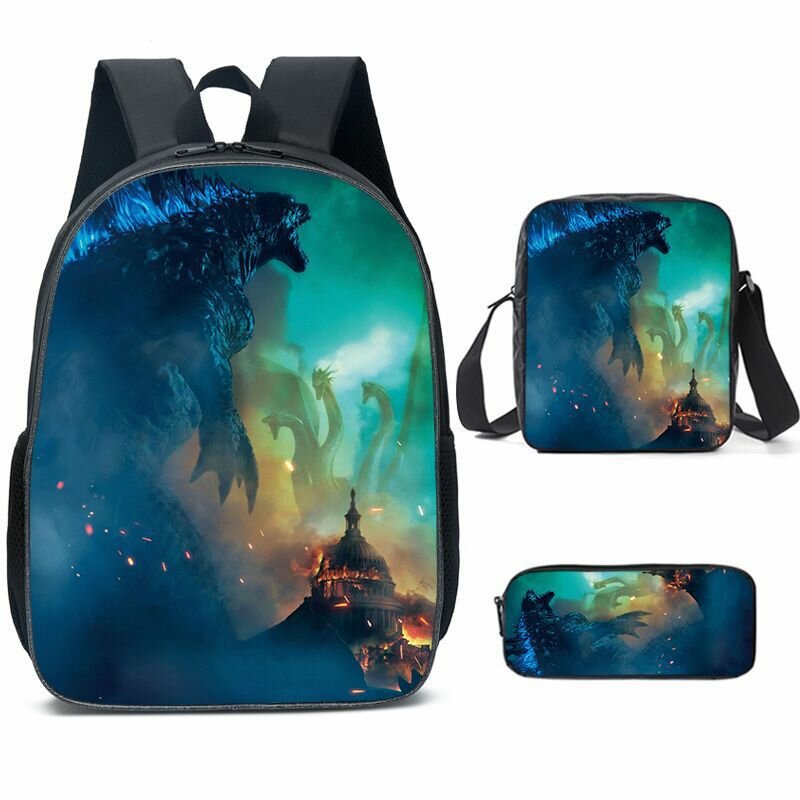 Самый продаваемый на Amazon рюкзак Godzilla, школьный ранец для учащихся начальной и средней школы, состоящий из трех предметов, дропшиппинг