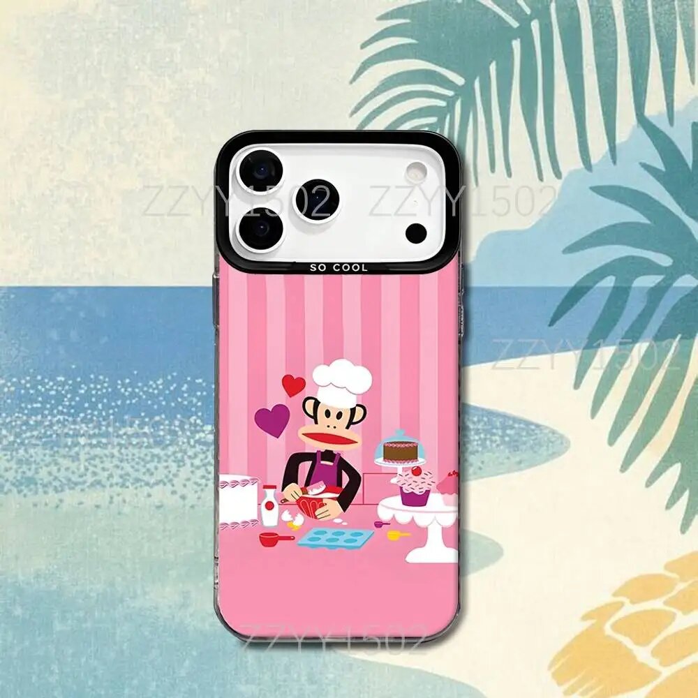 Чехол для телефона P-PaulS Monkey F-FrankS для iPhone 17,16,15,14,13,12, X,8, Pro, Max, Plus, SE4, Air, Mini HD Black IMD Matte