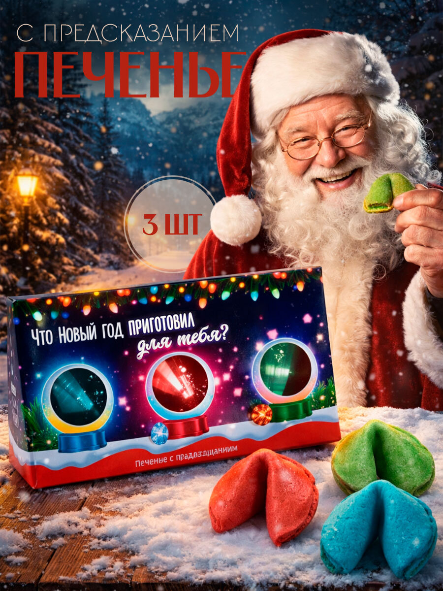 Печенье с предсказаниями в коробке «Исполнения мечт», 3 шт, красный, на новый год