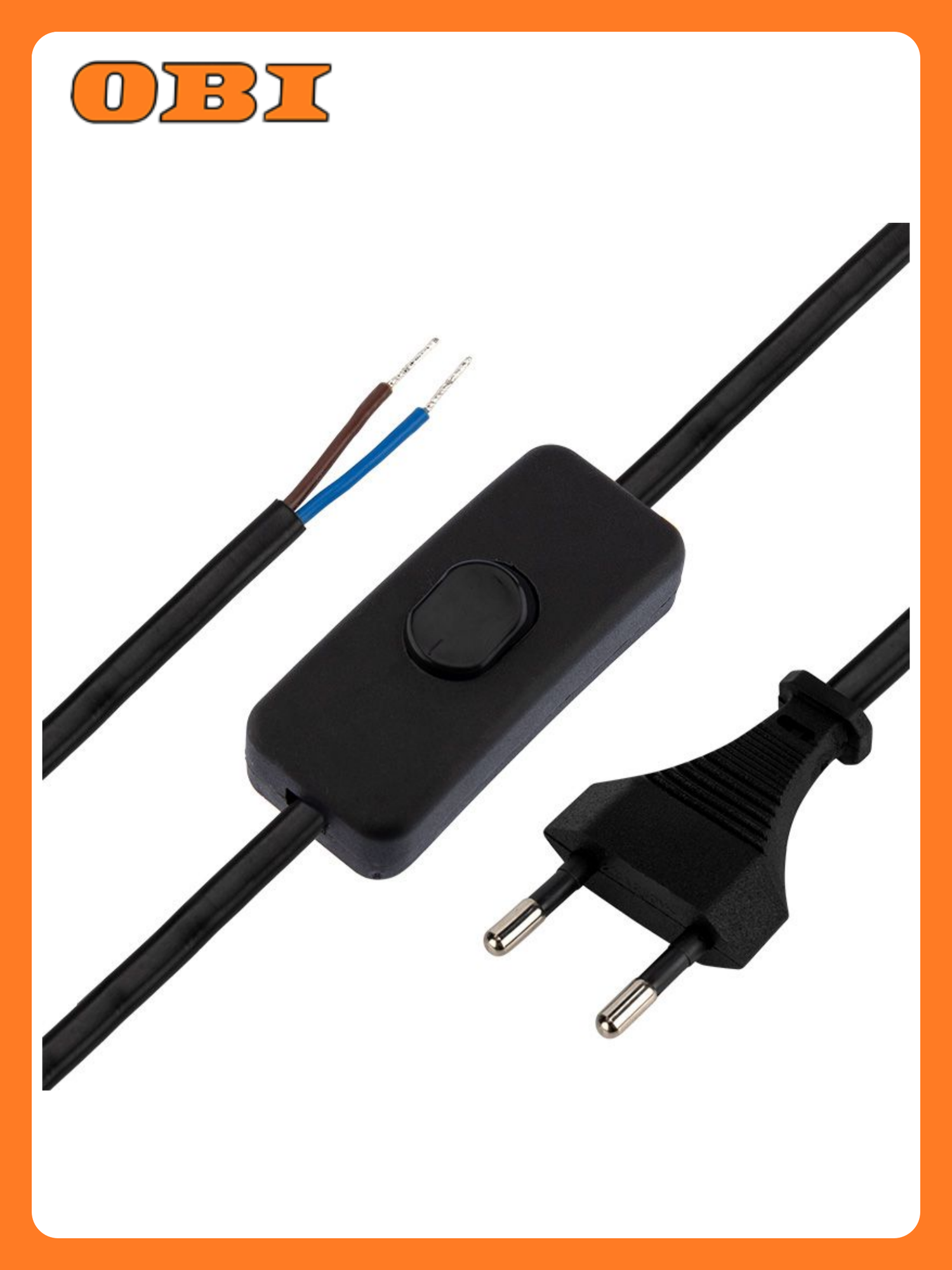 Сетевой шнур REXANT, с выключателем, 2x0,75мм², 1,8м, черный