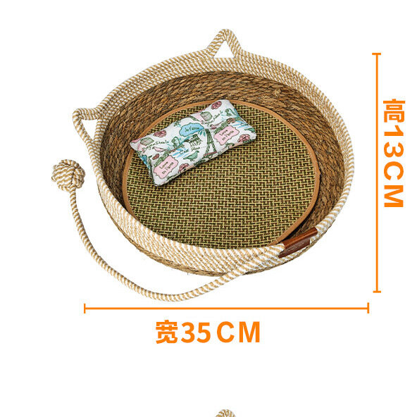 Кошачье гнездо из хлопчатобумажной пряжи с кошачьими ушками, плетеное из соломы, универсальное на все времена года, для