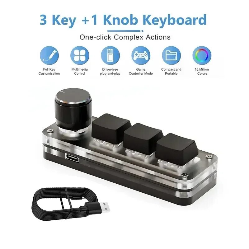 RGB-клавиатура GGBEE Macropad 3 клавиши для игр Черный, Black
