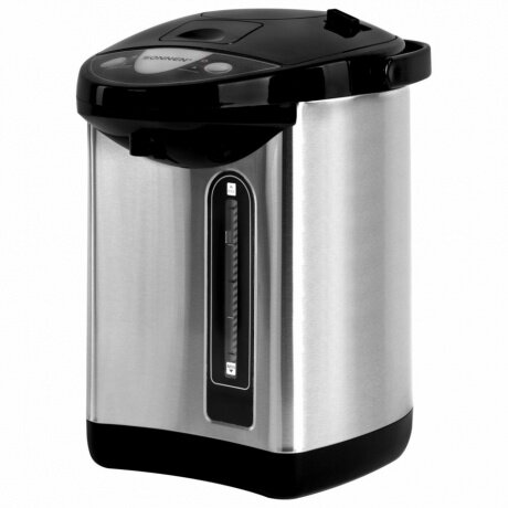 Термопот SONNEN TP-38, 4л, 900 Вт, 1 темп режим, 3 режима подачи воды, сталь, черный/сереб, 456710