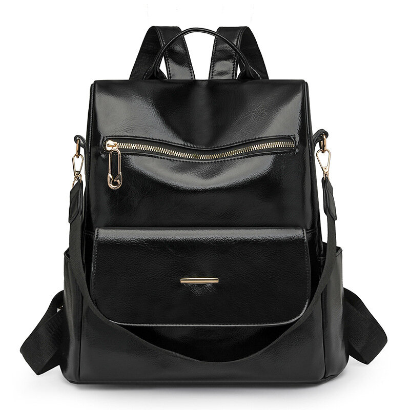 Сумка через плечо, модный ретро-модный глянцевый рюкзак из мягкой кожи из искусственной кожи, большой вместительный универсальный женский рюкзак для путешествий на открытом воздухе