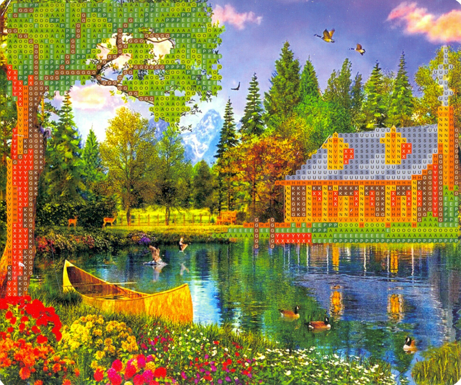 Алмазная мозаика "Дом у реки", с мольбертом, 21х25 см. (M-10396)