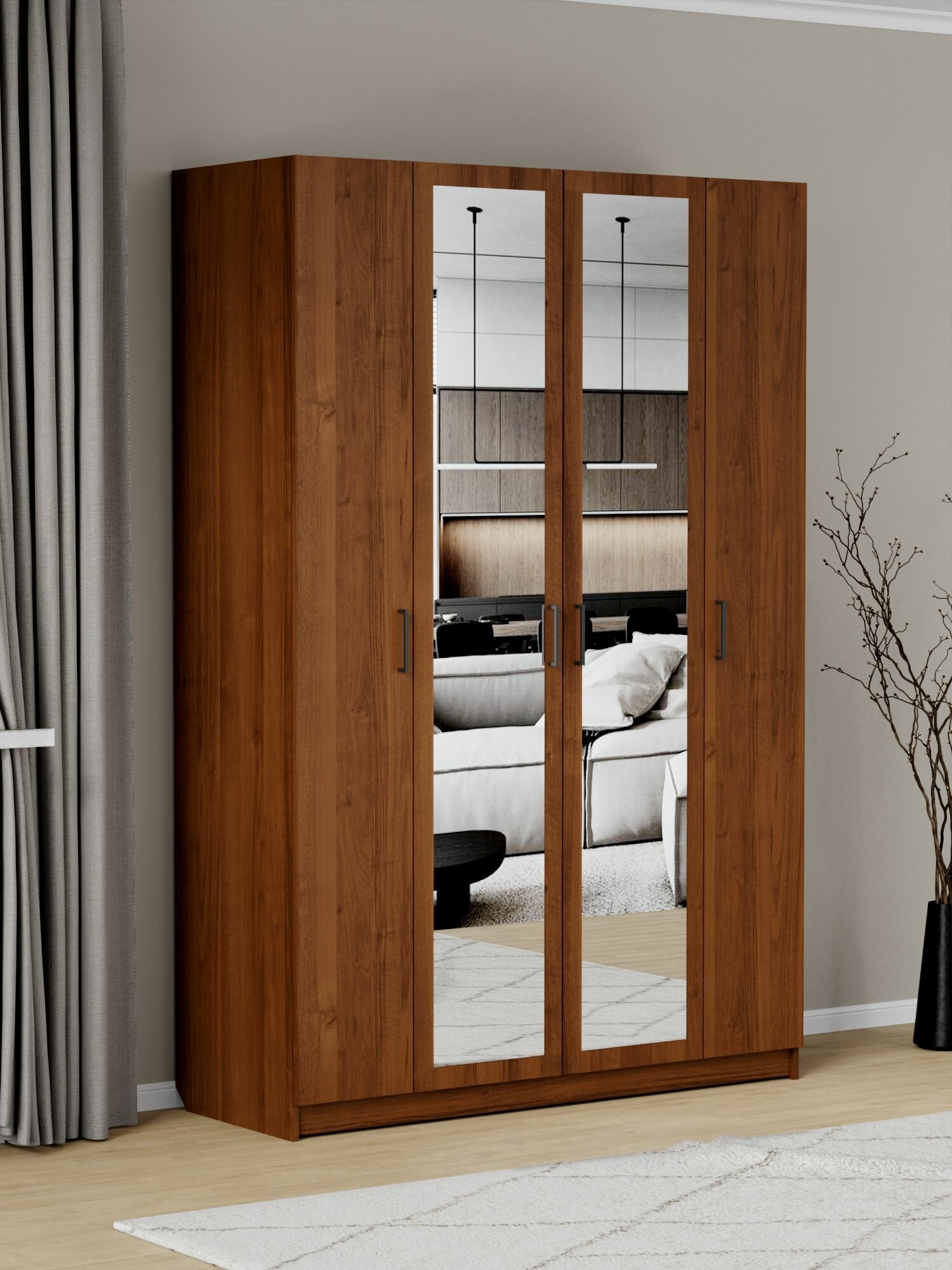 InHouse Шкаф распашной ШК-4/1 Орех 140х52х210, фасады ЛДСП