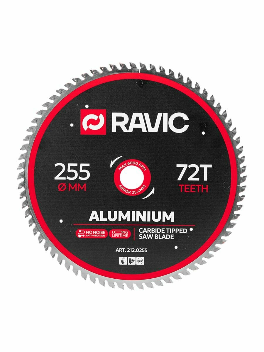 Диск пильный по алюминию, отрицательный угол Ravic 255х3,2/2,5х25,4 мм, Z 72
