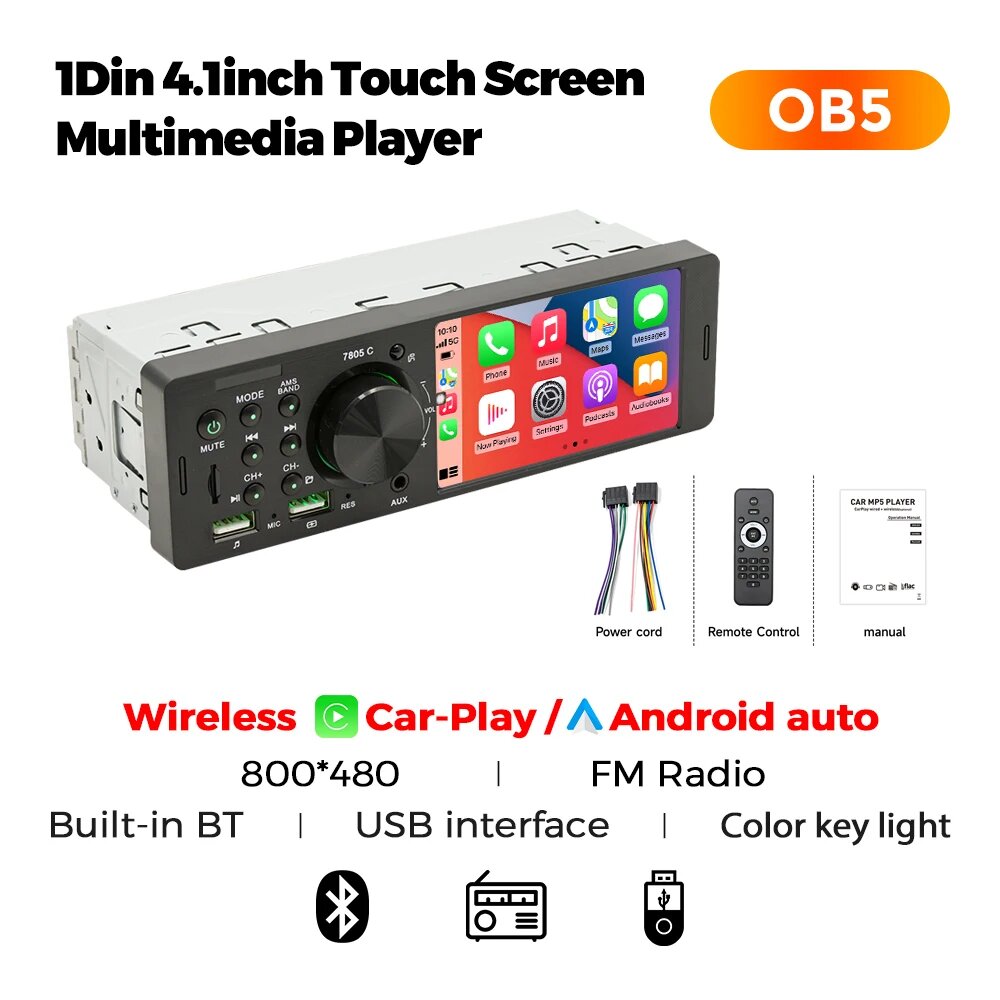 Автомагнитола MEKEDE 1 Din С 4,1-дюймовым Сенсорным Экраном, Поддержкой Carplay, Android Auto, USB, TF