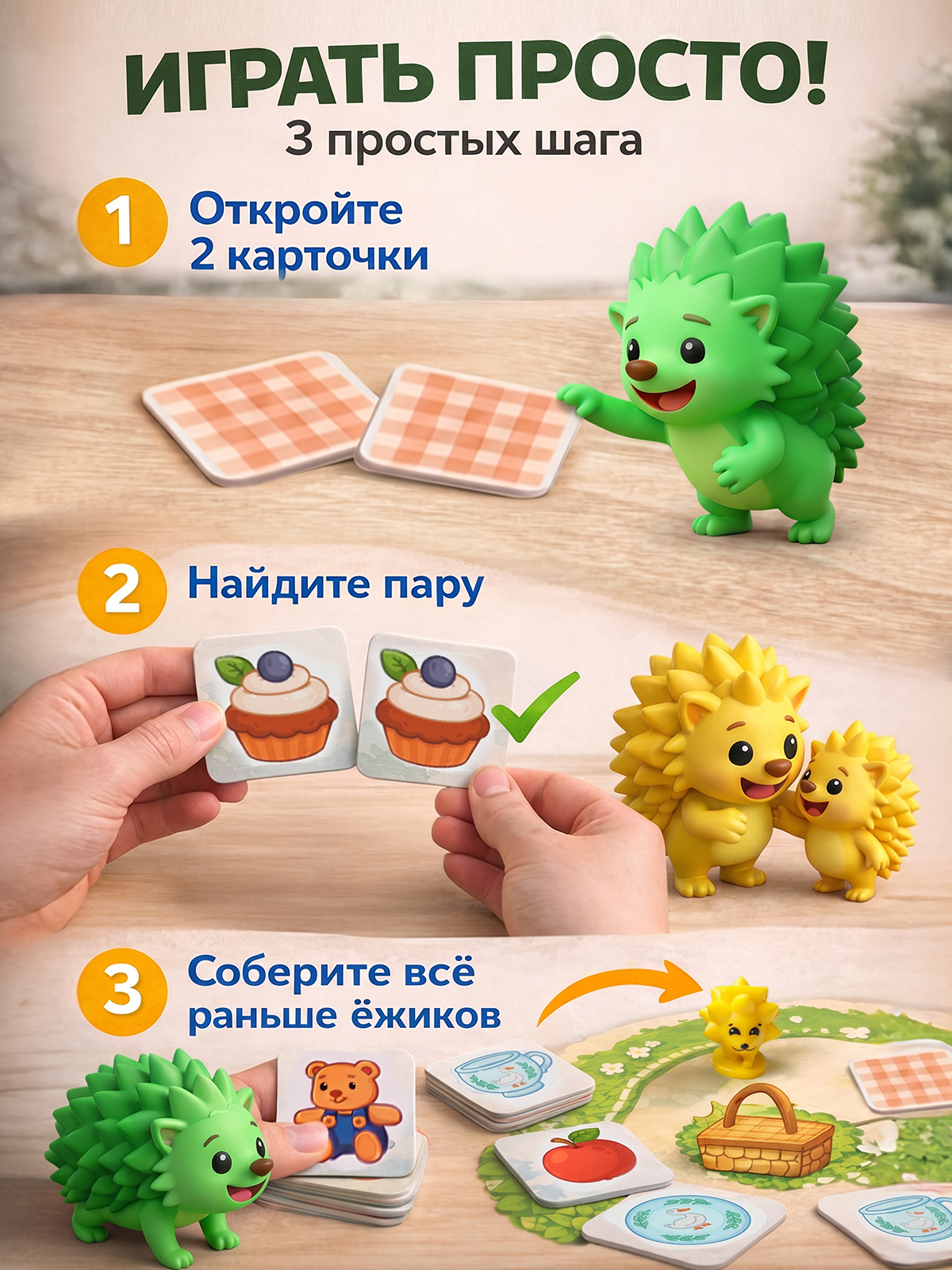 Настольная игра "Лапки Прочь!", 4+, для детей, кооперативная, мемори, развивающая — фото 1