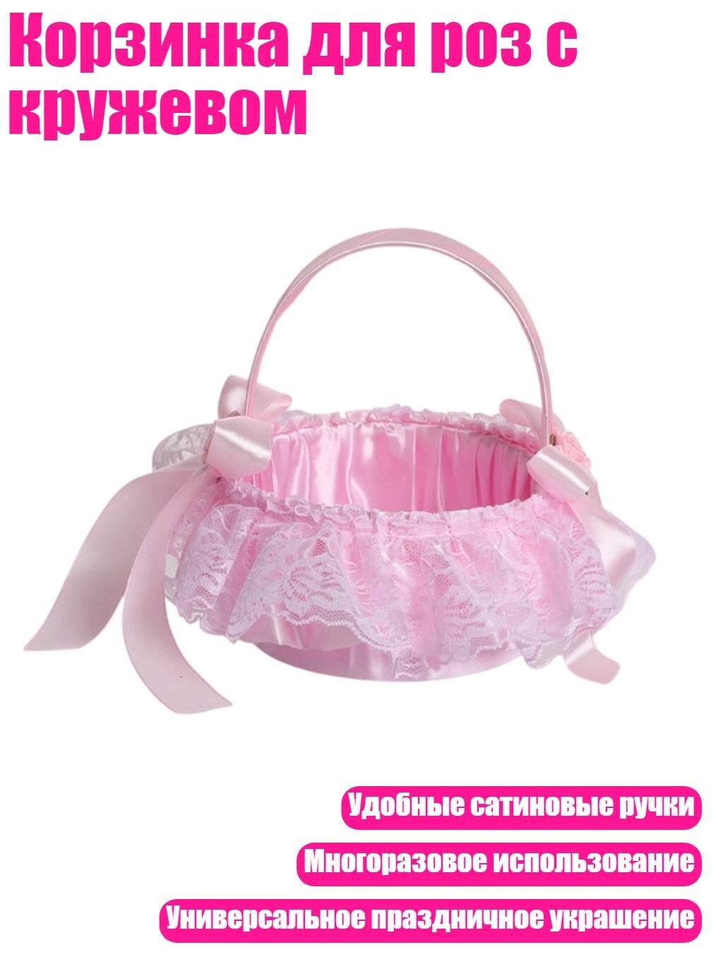 Корзинка для роз с кружевом, Розовый
