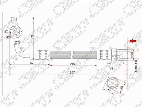 Шланг тормозной SAT ST-90947-02591 передний Таиланд TOYOTA HIACE/REGIUSACE 89-03 LH