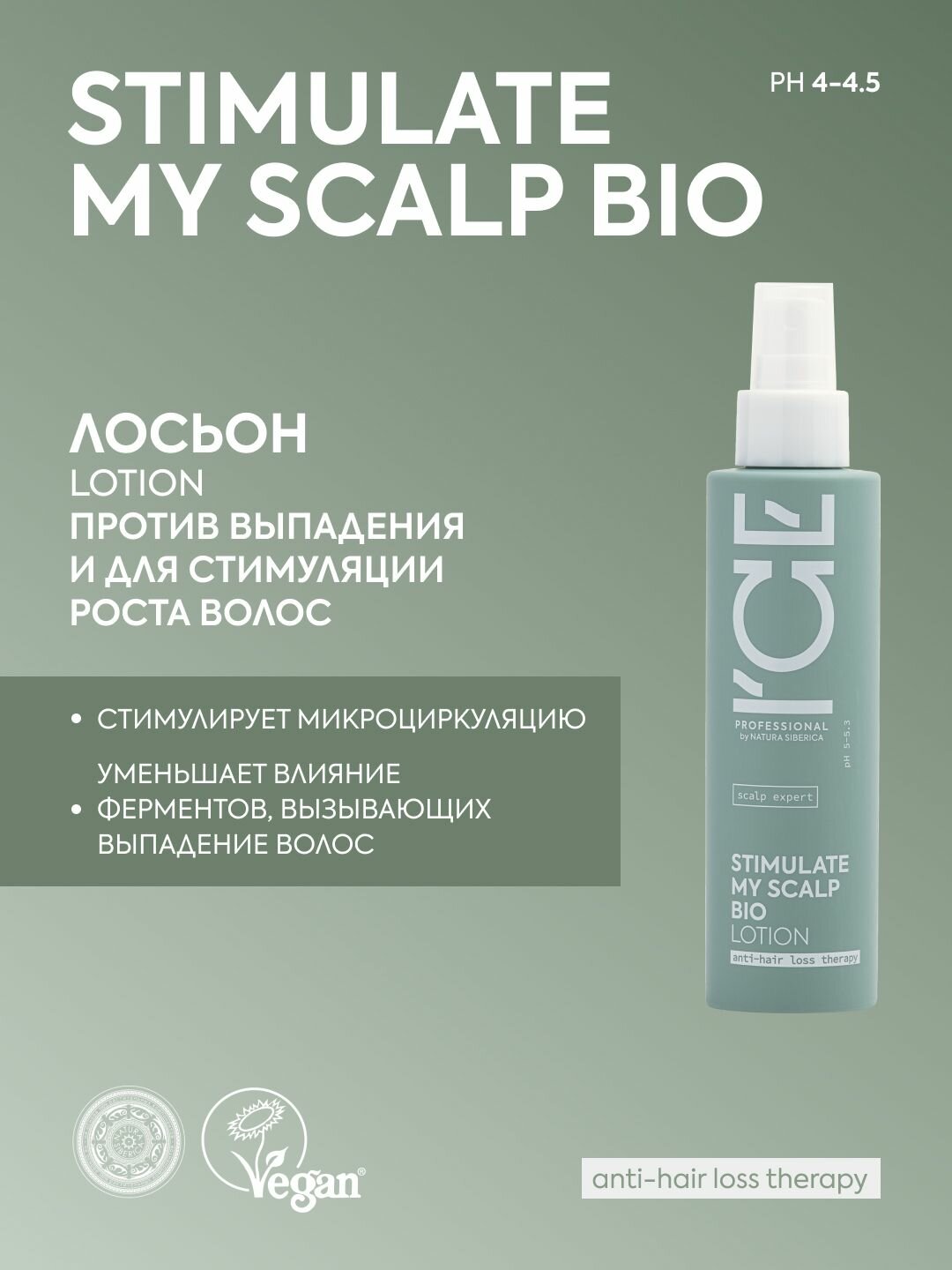 ICE PROFESSIONAL by NATURA SIBERICA Лосьон против выпадения и для роста волос STIMULATE MY SCALP BIO LOTION SCALP EXPERT 150мл