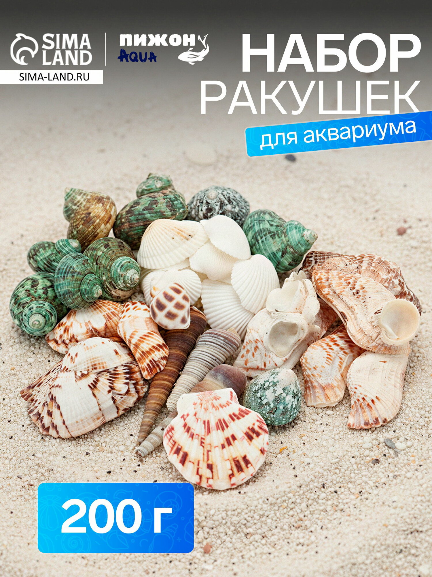 Набор ракушек 200 г, микс №1, вид декора: ракушки, цвет: разноцветный