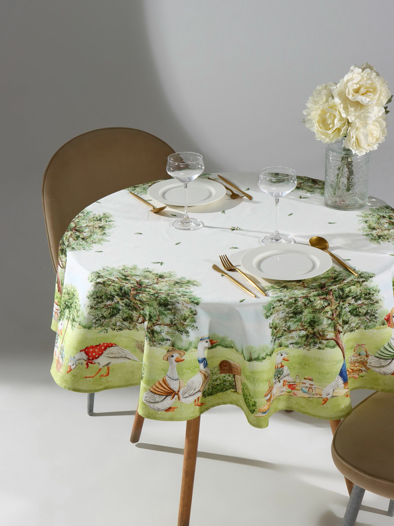 Скатерть Family picnic, d=150 см +-3 см, с вгмо, 100% хлопок, саржа 190 г/?2