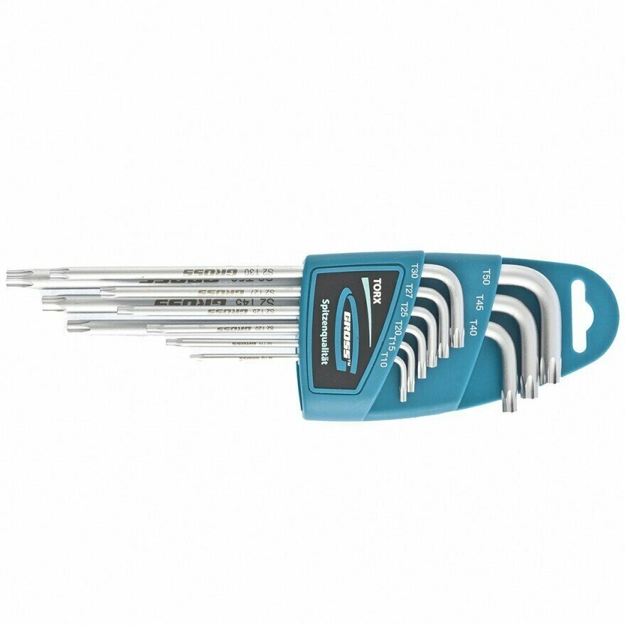 Набор ключей имбусовых Torx -TT, 9 шт: T10-T50, экстра-длинные, S2, сатинированные Gross Новинка