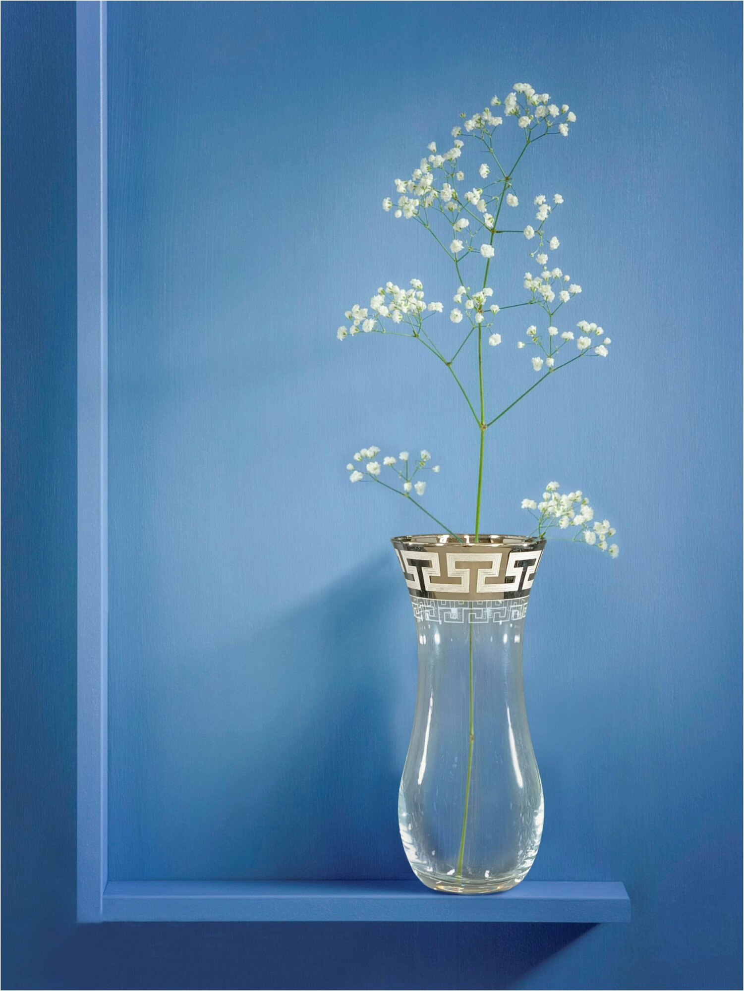 Ваза для цветов стеклянная с алмазной гравировкой Promsiz Греческий 25,5 см, 1 шт.