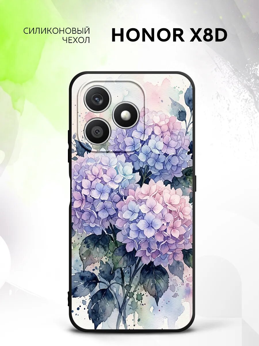 Чехол на Honor X8d, Хонор Икс 8д бампер, противоударный, с рисунком цветы гортензии