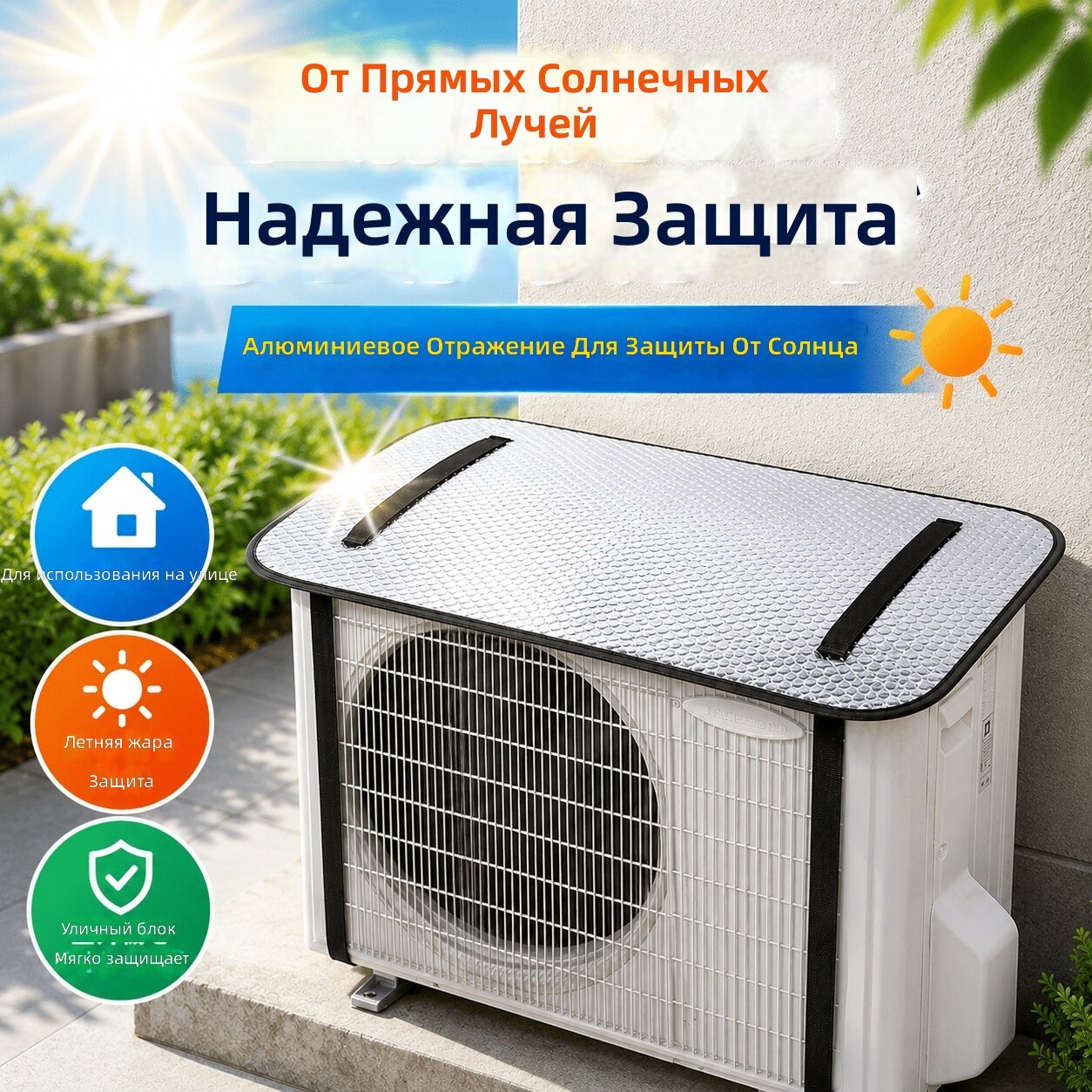 Алюминиевый защитный кожух для наружного блока кондиционера с солнцезащитным козырьком и теплоизоляцией, всесезонный