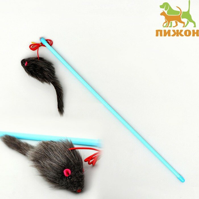 Дразнилка-удочка с серой мышью, палочка микс цветов, 1043523