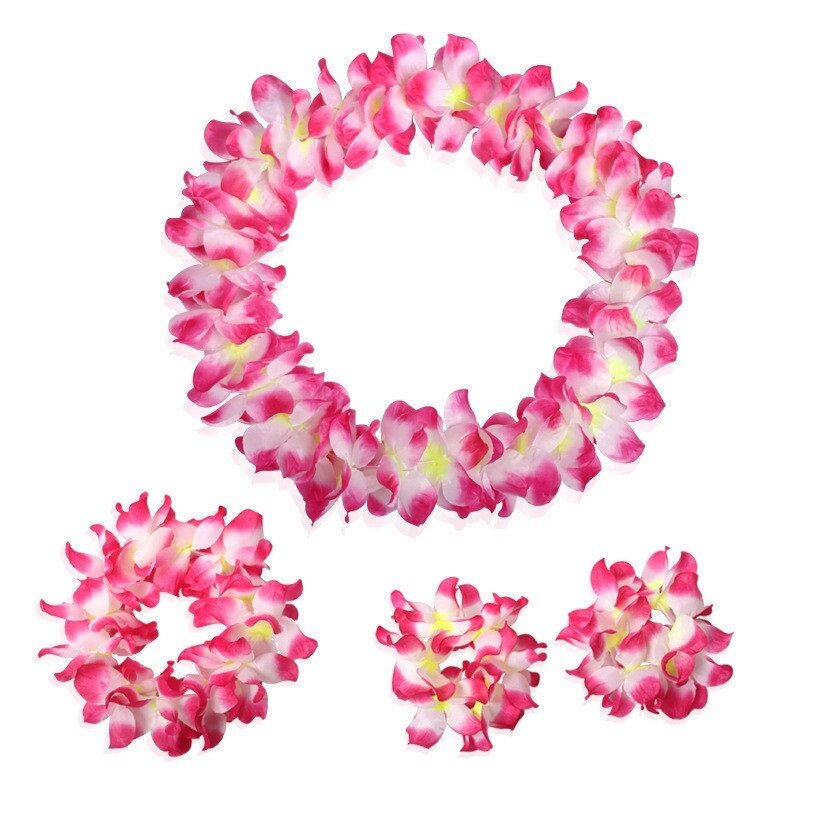 Гавайский набор МаскаПати "Ирис" розово-белый (лея, венок, 2 браслета), гавайская вечеринка