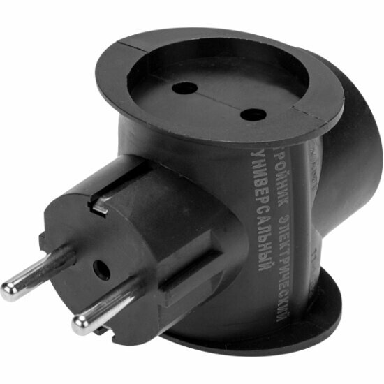 Тройник электрический Rexant универсальный, 16 А, с/з, черный