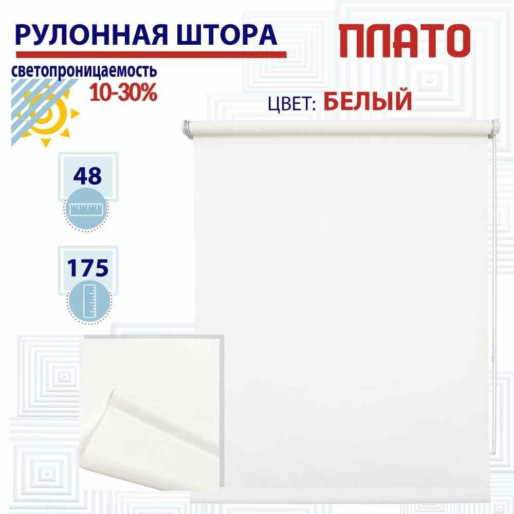Рулонная штора 48х175 см Плато белый светопроницаемые шторы, рулонные жалюзи пропускают до 30% света