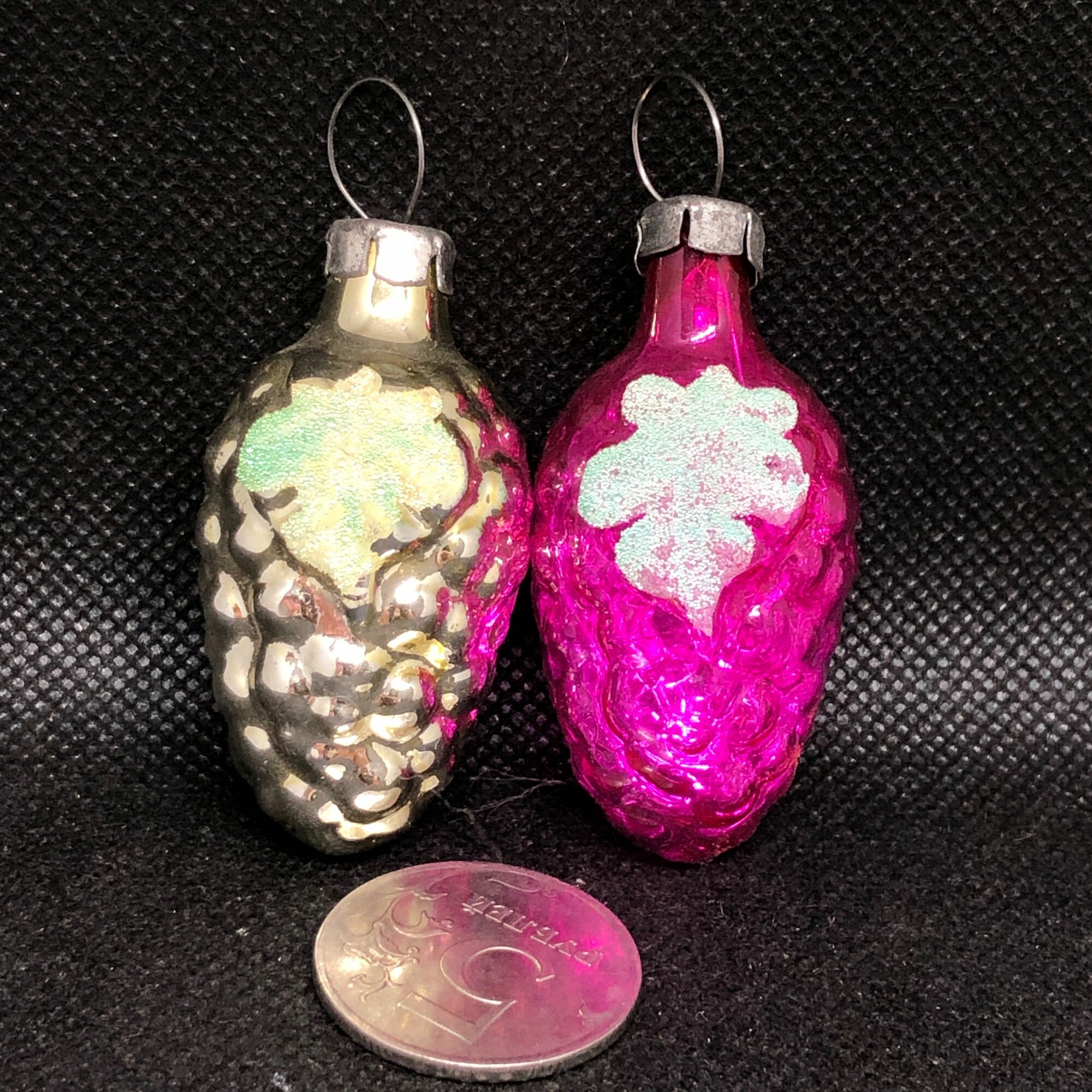 Елочная игрушка СССР набор ягода виноград малина мини 2 шт стекло # 27