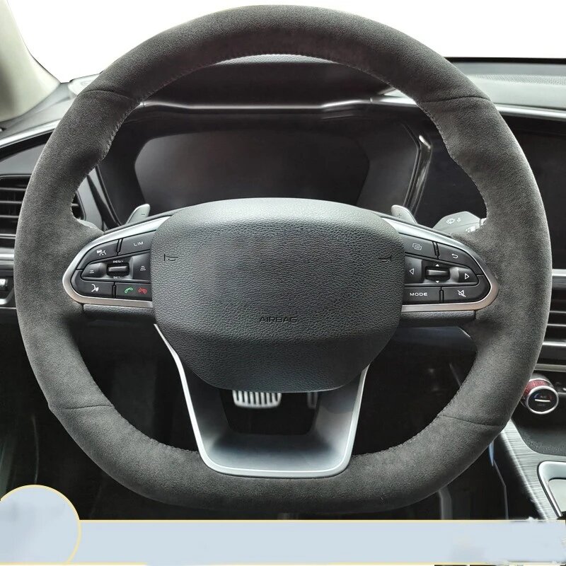 Оплетка на руль автомобиля, нескользящая, Ручное шитье, замша, кожа для Geely Coolray SX11 2018-2022, аксессуары для интерьера автомобиля Black Thread