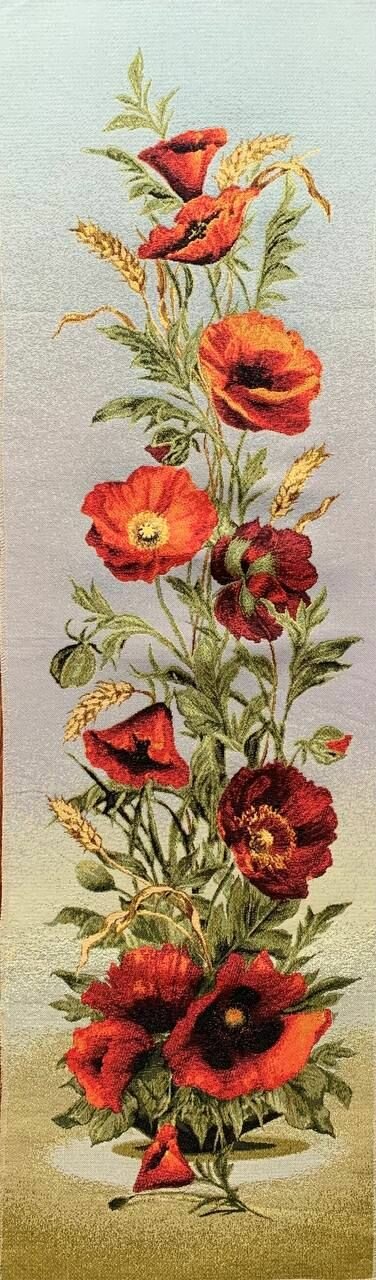 Гобелен, гобелен без рамы 34х115 см / "Маки"