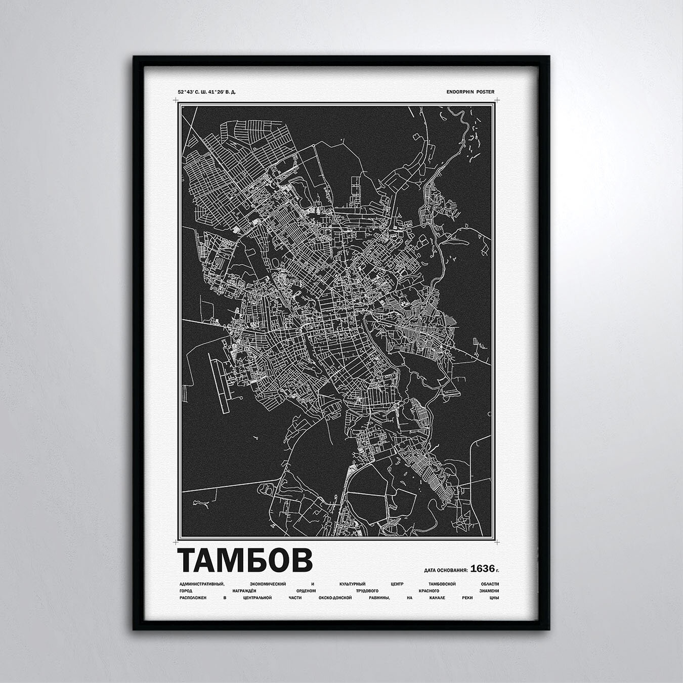 Постер без рамы/Интерьерный плакат/Карта города Тамбов (А2/420х594)