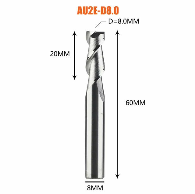 Dreanique двухзаходная фреза по алюминию для чпу (8х20х60х8 Z2) AU2E-D8.0 39766