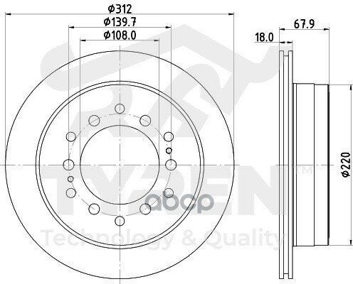 Диск тормозной с покрытием, задний Toyota Land Cruiser Prado (120, 150) 02> Lexus GX II 10> TYREN арт. TYR1120291