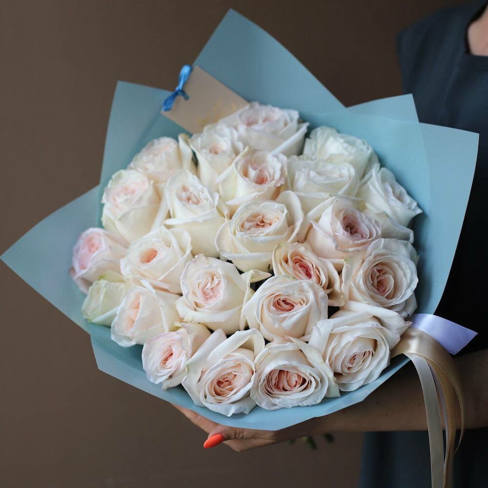 Премиум букет из нежных пионовидных роз Вайт О'Хара, премиум цветы, шикарный, красивый букет цветов, пионовидные розы, роза букет.