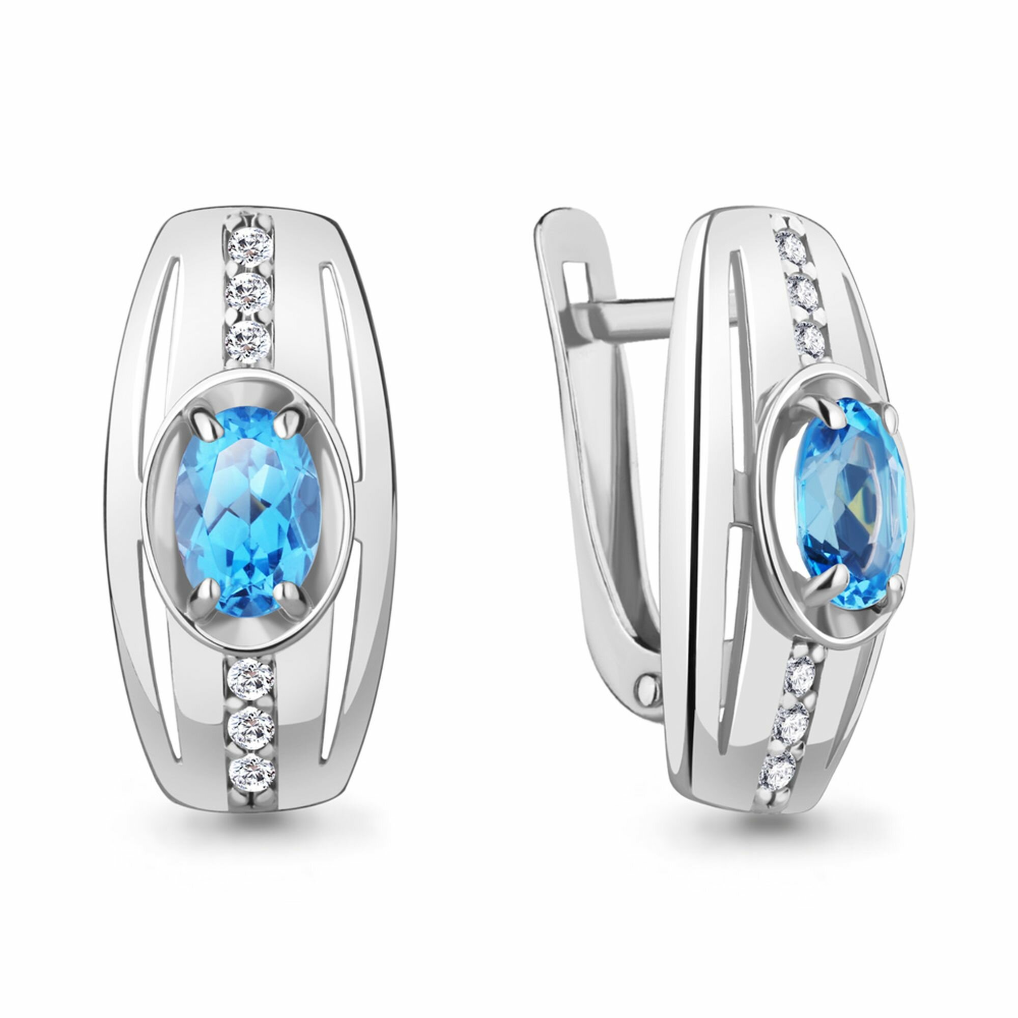 Серьги, серебро, 925 проба, родирование, фианит, топаз