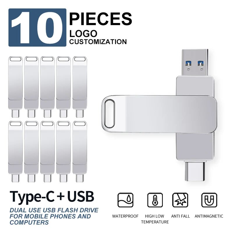 Zsuit 10 шт./лот 3,0 128 ГБ USB C флэш-накопитель 64 ГБ 32 ГБ флэш-накопитель OTG USB металлический водонепроницаемый флэш-накопитель типа C 16 ГБ флэш-накопитель